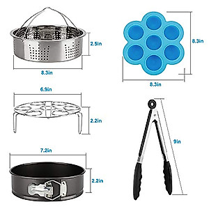 Accessories-Set-for-Insta-Pot, Accessory Compatible with Instant Pot 6 Qt 8 Quart, with Steamer Basket Cheesecake Pan Egg Steam Trivet Silicone Mold Mitts Tong