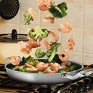 Vinchef Skillet with Lid 13 Inch Stainless Steel Pan, PFOA Free, Dishwasher and Oven Safe Cookware, Cooking Pan for Induction Compatible