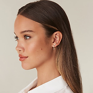 PAVOI 14K Gold Plated 925 Sterling Silver Post Huggie With Dangle | Small Gold Hinged Hoop Earrings For Women | Trendy Hoop CZ Huggie Earrings (Opal, Yellow)