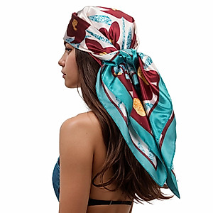 RIIQIICHY 35 Inch Head Scarf for Women Like Silk Scarf Hair Scarf - 4 PCS Square Scarf Bandanas for Women