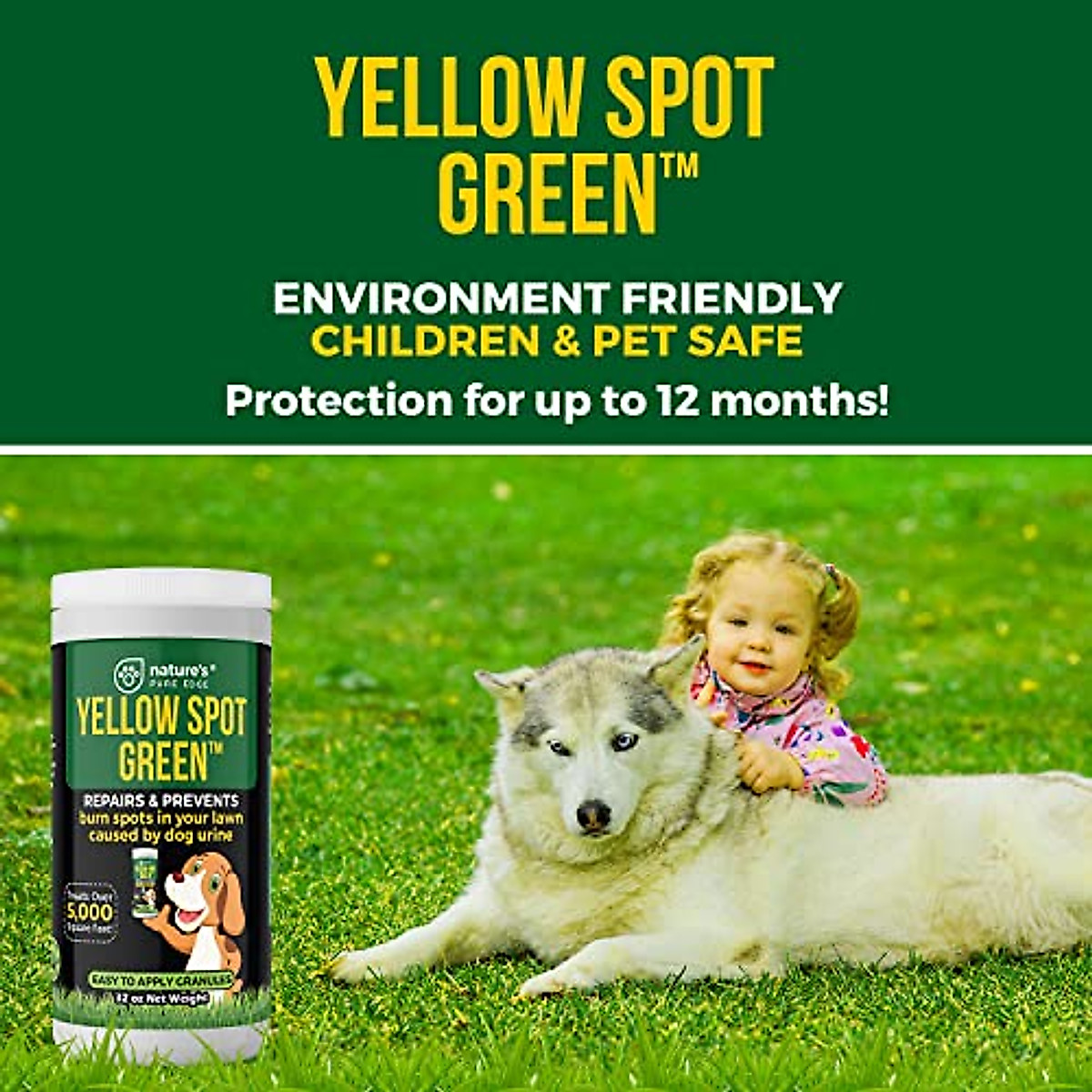 Yellow Spot Green™ Cures Urine Burns and Prevents Yellow Spots in Your Yard. Dog Urine Neutralizer for Lawns. Repair and Protect Grass from Dog Pee. Easy to Use Granules. Large 32 Ounce.