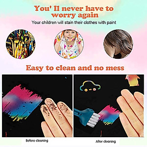 Mocoosy 60 Pcs Scratch Art Paper for Kids, Rainbow Magic Scratch Off Paper Set Art Craft Kit Black Scratch Paper Sheets with 4 Stencils 5 Wooden Stylus for Birthday Party Favors Game Activities