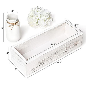 Mkono Bathroom Decor Box Toilet Paper Basket Wood Tank Topper Basket Holder with Mason Jar and Flower Bathroom Behind Toilet Top Storage Organizer Box Farmhouse Rustic Home Decor, White
