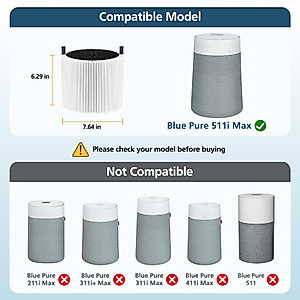 511i Max Replacement Filter Compatible with BLUEAIR Blue Pure 511i Max Air Purifi-er, 3-IN-1 H13 True HEPA Filter and Activated Carbon Filtration System, Perfect Fit for 511i Max, 2 Pack, White