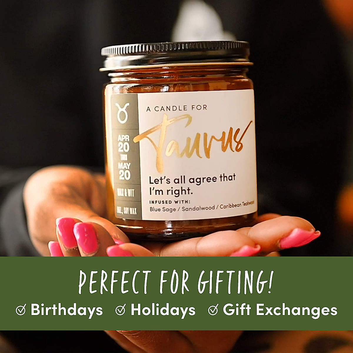 Taurus Gifts for Women, Astrology Gifts for Women, Zodiac Gifts for Women, Zodiac Candle, April Birthday Gifts for Women, May Birthday Gifts for Women, Horoscope Gifts – 9oz, 50Hr Burn, Soy Wax