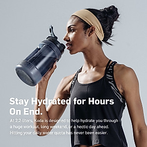 BlenderBottle Half Gallon Water Bottle, Koda Large Water Jug, 74-Oz, Black, 2.2-Liter