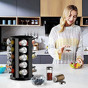 Revolving Spice Rack Organizer with 20 Jars, Spice Organizer for Cabinets Countertop, Stainless Steel Seasoning Organizer Rotating Tower Organizer Spice Storage Holder Shelf for Kitchen (No Spices)