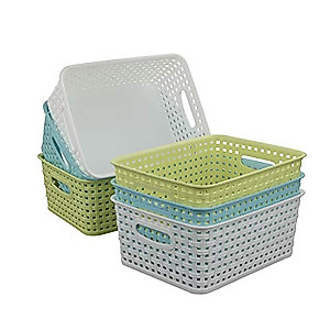 Qskely Plastic Storage Baskets/Bins Organizer for Bathroom, 6-Pack