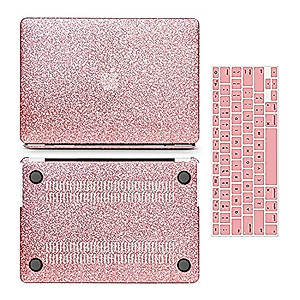 Anban Compatible with MacBook Air 13 inch Case 2021 2020 2019 2018 Release A2337 M1 A2179 A1932 with Touch ID, Glitter Leather Laptop Hard Shell Case with Keyboard Cover, Sparkle Hot Pink