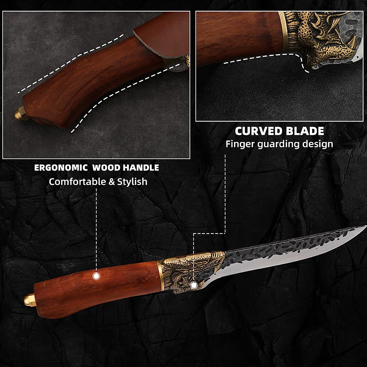 Veisky Chef Knife with Ergonomic Handle High Carbon Stainless Steel Professional Kitchen Cooking Knife with Sheath Meat Cleaver Chopping Knife for Home Outdoor and Camping (7.01 inch)