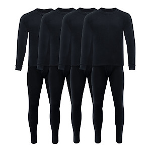 Jecery 4 Set Thermal Underwear for Men Soft Long Underwear Cotton Warm Men's Thermal Underwear Bottoms and Tops for Winter(Black Gray, Large)