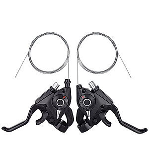 TOBWOLF Bicycle Brake Levers Shifter, 3x7 21 Speed Mountain Bike shifters Set, Left Right Brake Lever Shifter Kits with Gear Indicator, Replacement with Shift Cables for Moutain Bike Folding Bike