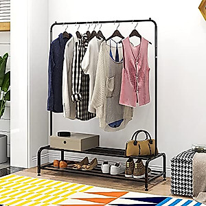 Black Commercial Garment Rack，Closet Garment Rack, Heavy Duty Clothes Storage Organizer for Bedroom, Free-Standing and Closet Organizer and Storage with Hanger Rods Clothes Rack for Hanging Clothes