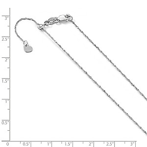 Solid 10K White Gold 1mm Adjustable Singapore Chain Necklace - with Secure Lobster Lock Clasp 22"