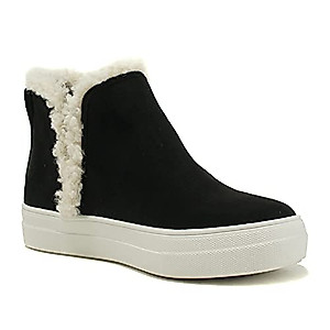 Soda Figure Women’s Faux Fur Trim Fashion High Top Slip On Sneaker Bootie (Black, Numeric_7)
