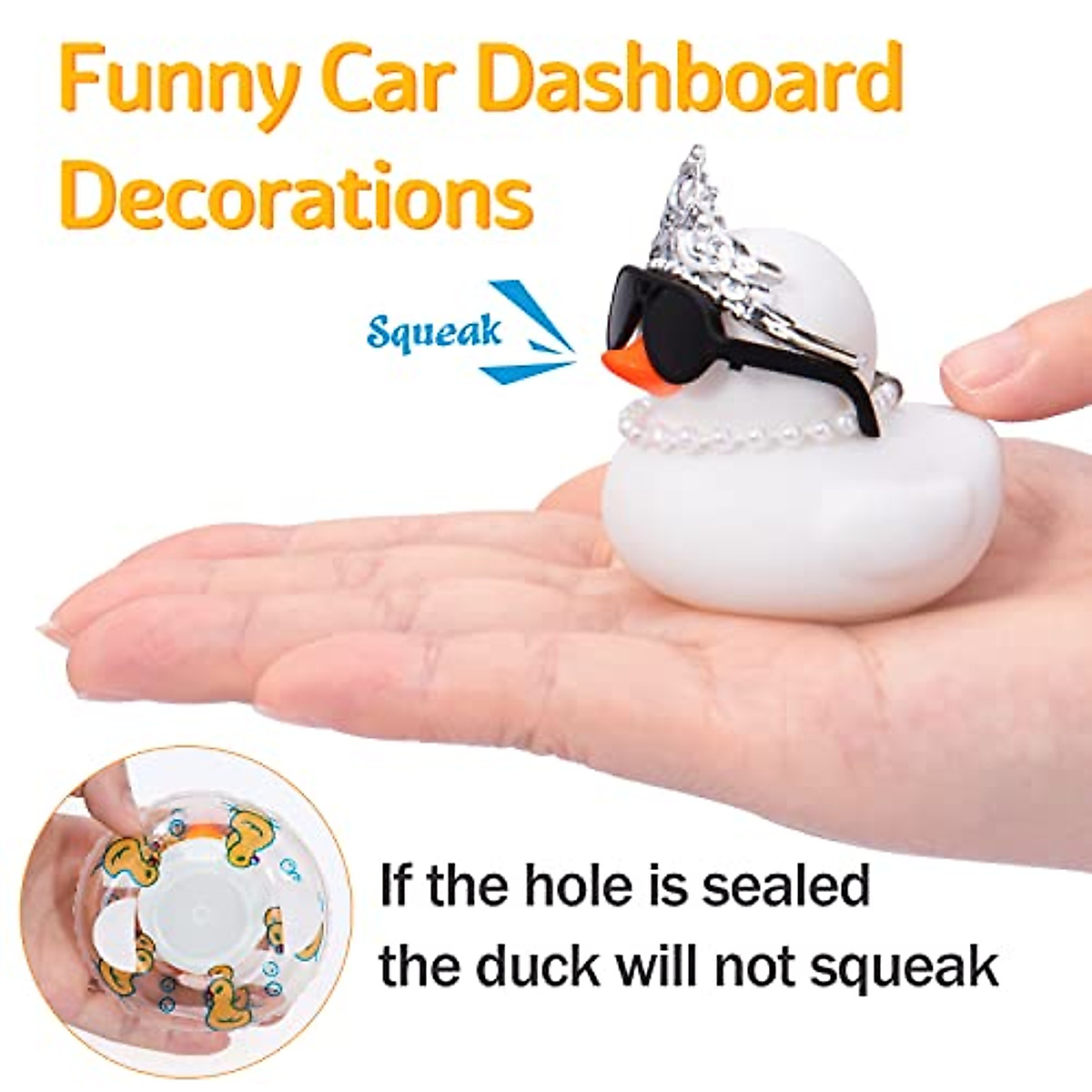 wonuu Princess&Prince Duck - Cute Car Accessories, Rubber Duck, Car Decor, Dashboard Decorations, King&Queen Duck for Car Ornaments Bath Time Birthday Gifts Wedding Party Supplies, White Queen Pearl