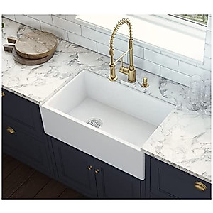 Ruvati 30-inch Fireclay Farmhouse Offset Drain Kitchen Sink Single Bowl White - Left Drain - RVL2018WL
