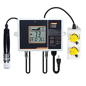 Smart pH Controller Aquariums, Two-Plug Auto Dosing System with Dosing Pump for pH Up and Down Dispensing, pH Meter with ATC Function, pH Monitor for Hydroponics Nutrient