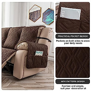 Genina Recliner Loveseat Cover Non-Slip, Sofa Cover for Reclining Couch 2 Seat, Loveseat Covers Double Recliner Furniture Protector Cover with Elastic Straps for Pets (Chocolate, Recliner Loveseat)
