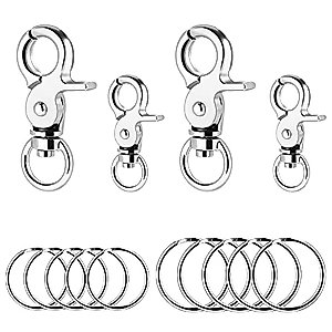 Molain Dog Tag Clips with Dog Tag Rings,Durable Dog ID Tag with Rings for Large Dogs Collar Harnesses 1.75 x 0.9 in (4 Clips 10 Ring)