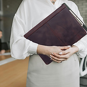 Geslun Genuine Leather Portfolio with 3 Ring Binder, Full Grain Leather Padfolio Zippered, A4 Notebook Holder Laptop Sleeve Professional Folder Organizer Gift for Men and Women, Dark Brown