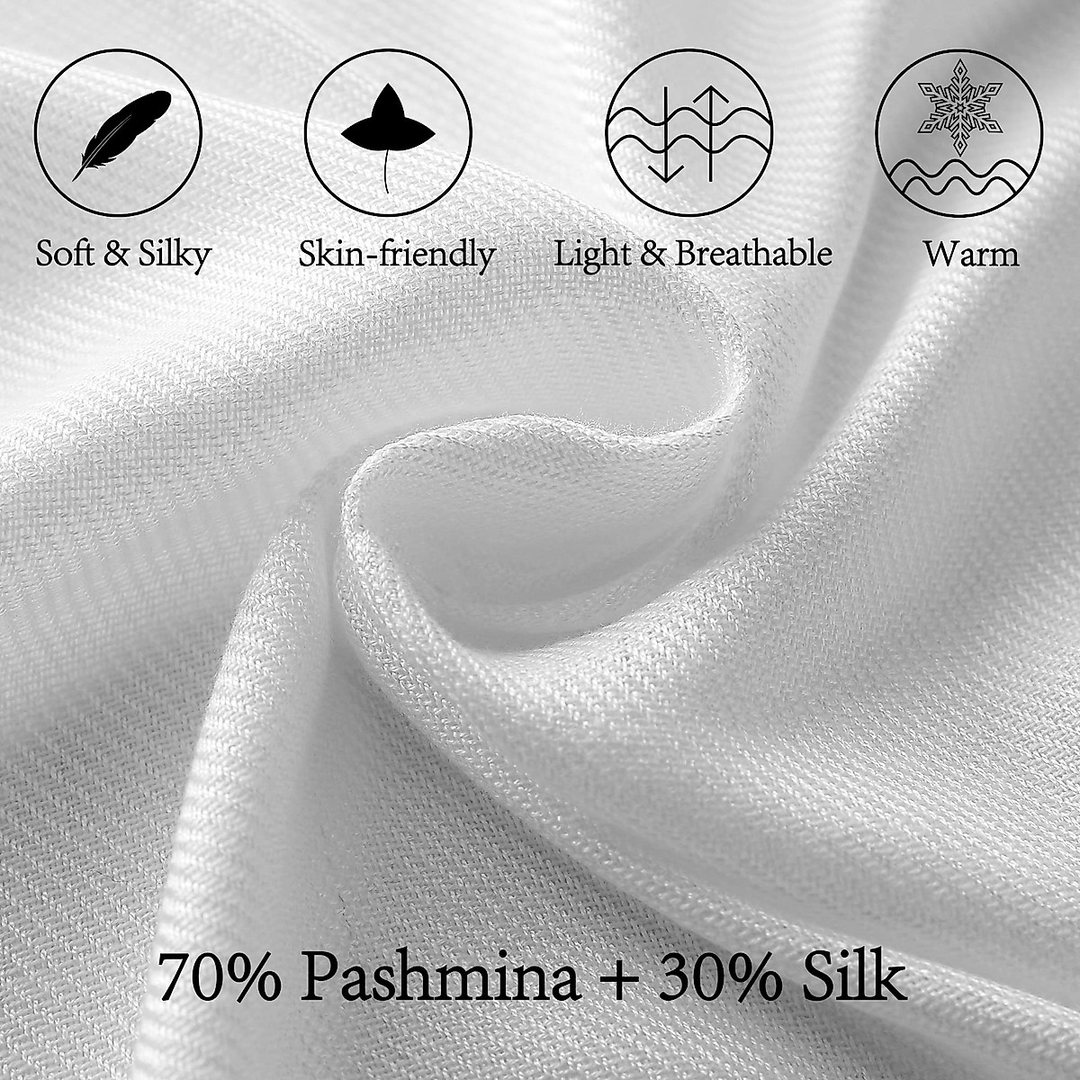 RonFoxi White Silky Pashmina Shawl, Bridesmaid Wedding Shawls and Wraps for Bridal Guest Shawl (US-White)