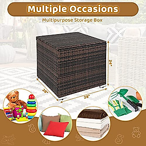 Outvita Outdoor Wicker Storage Box, 88Gal Square Patio Deck Storage Bin for Outside & Home Cushions, Towels, Toys, Gardening Tools