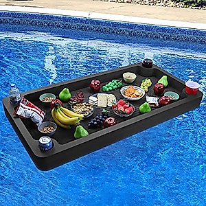 Polar Whale Large Floating Bar Table Serving Buffet Tray Drink Holders Swimming Pool Beach Party Float Breakfast Lounge Refreshment Durable Black Foam UV Resistant with Cup Holders 24 x 24 Inches