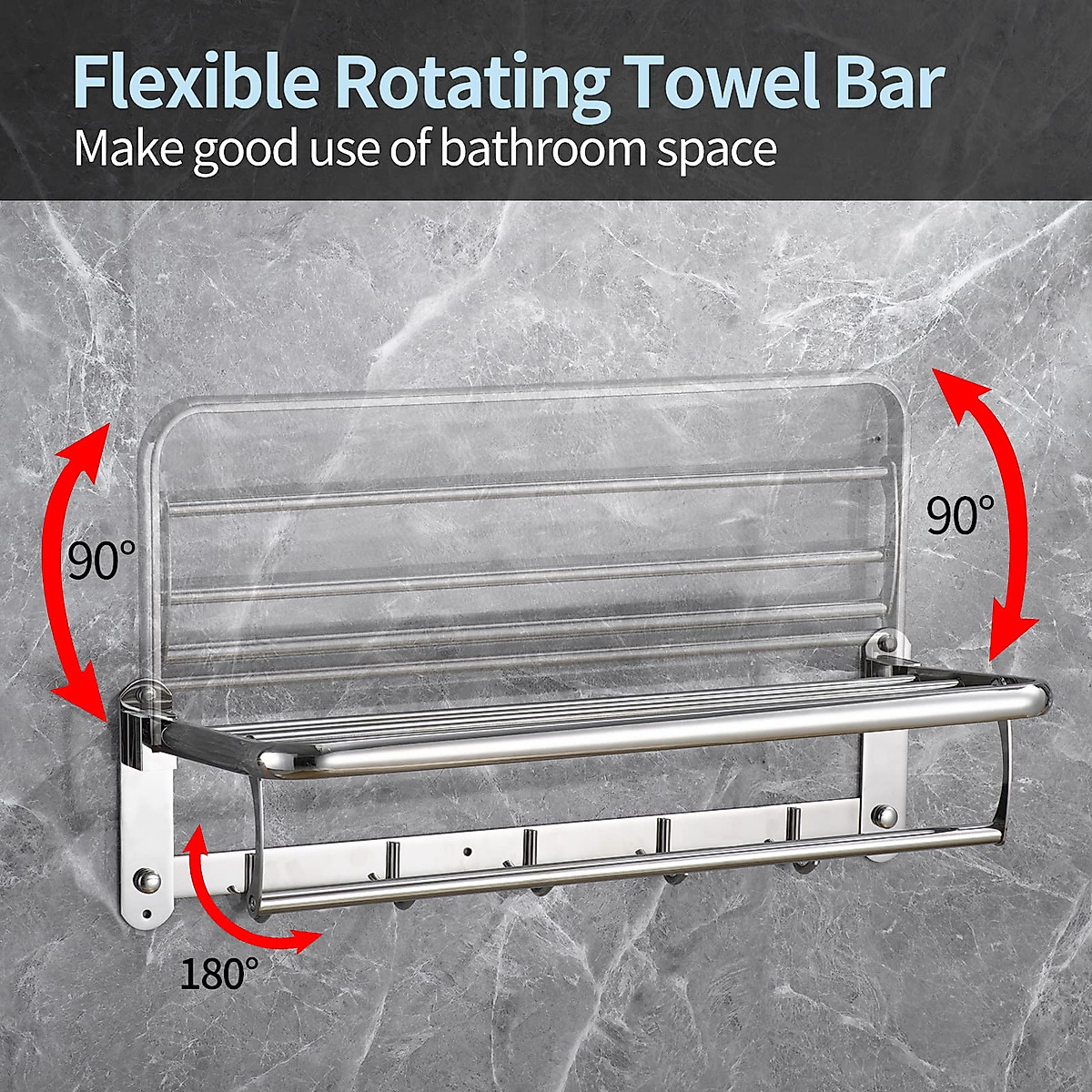 Towel Rack - Stainless Steel BathTowel Rack,Polished 304 Stainless Steel 5 Hooks Towel Shelf，23 inches Foldable Wall Mounted Bathroom Towel Holder