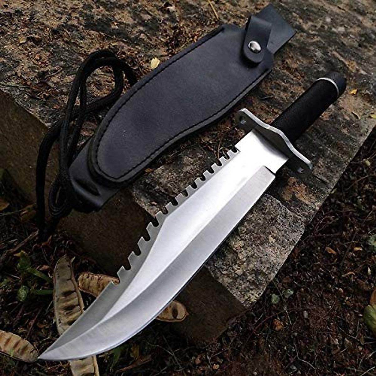 HOLYEDGE 13" Fixed Blade Knife with Half Serrated Edge and Compass Handle - Best Camping,Hunting,Fishing,Hiking Tactical Survival Knife