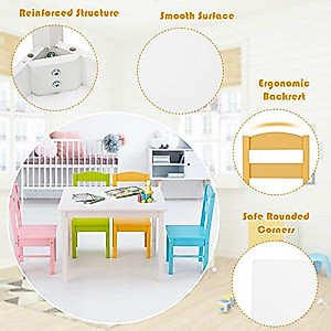HAPPYGRILL Mini Table and Chairs Furniture Set, Children 5 Pieces Wood Table & Chair Set, Kids Table and Chairs for 2-6 Years
