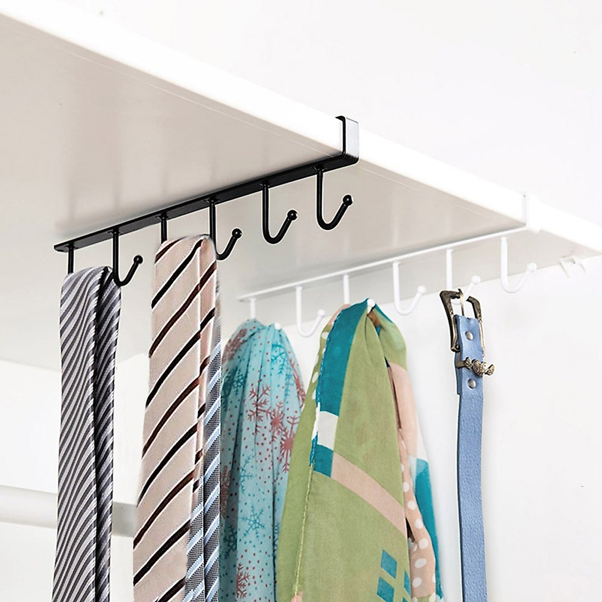 2pcs Mug Hooks Mug Holder Under Cabinet,BAIEUEJO Coffee Cups Holder Hanger no Drilling,Kitchen Utensil Hooks,Storage Hooks ​for Cups/Kitchen Utensils/Ties Belts/Scarf/Keys Storage (White)