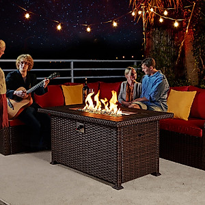 HOMREST Propane Fire Pit Table, Gas Fire Pits for Outside, 50 Inch 50,000 BTU Smokeless Firepit for Outdoor Patio, CSA Approved, Auto-Ignition Adjustable Flame, with Lid, Waterproof Cover, Glass Beads