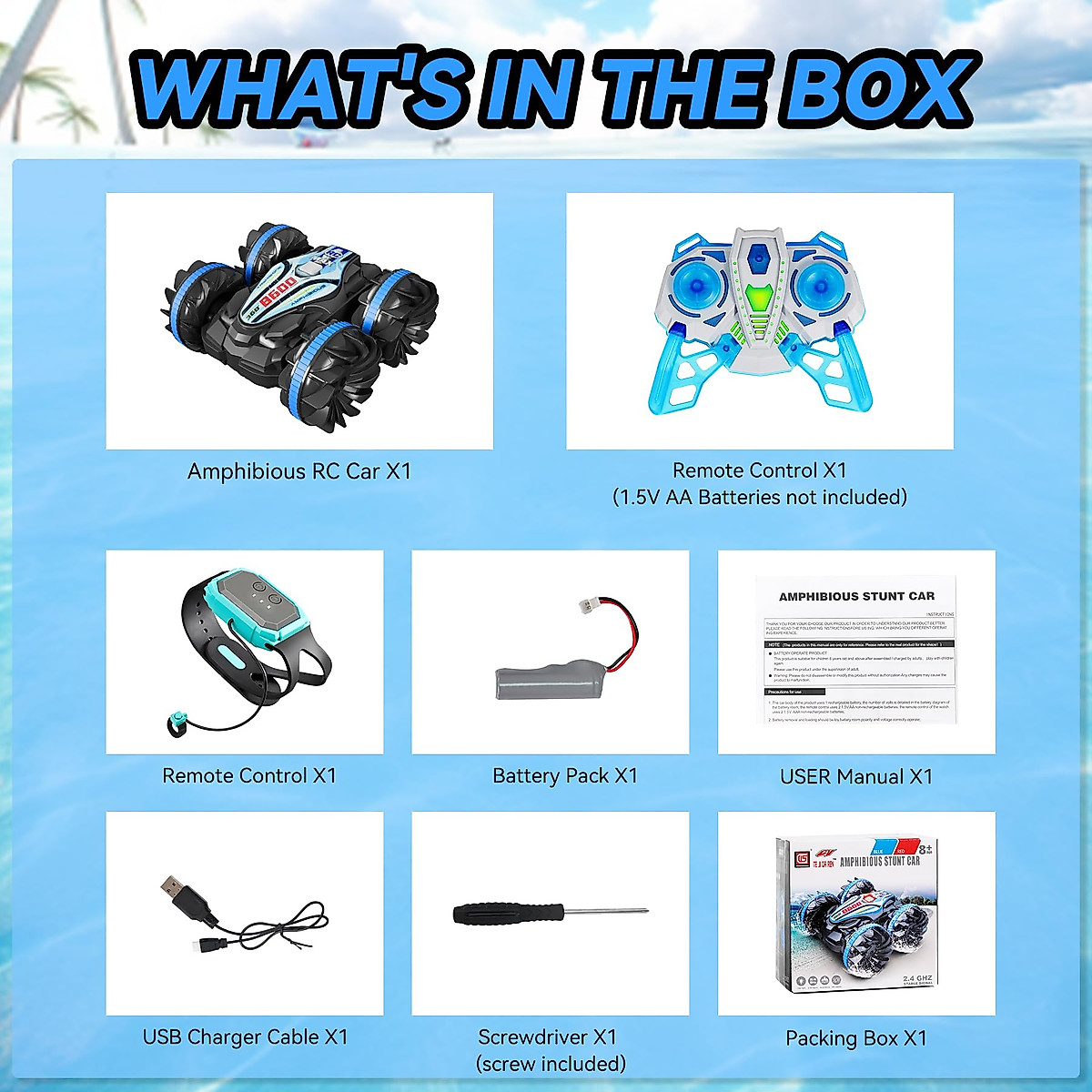 Xynzzeu Amphibious Remote Control Car, 4WD All Terrain Gesture RC Cars for Boys 6-12 Years Old, Waterproof Remote Control Boat for Pool, 360°Rotate Remote Car, Super Power RC Stunt Car Gifts for Boys