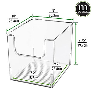 mDesign Modern Plastic Open Front Dip Storage Organizer Bin Basket for Home Office Organization - Shelf, Cubby, Cabinet, Cupboard, and Closet Organizing Decor - Ligne Collection - Clear