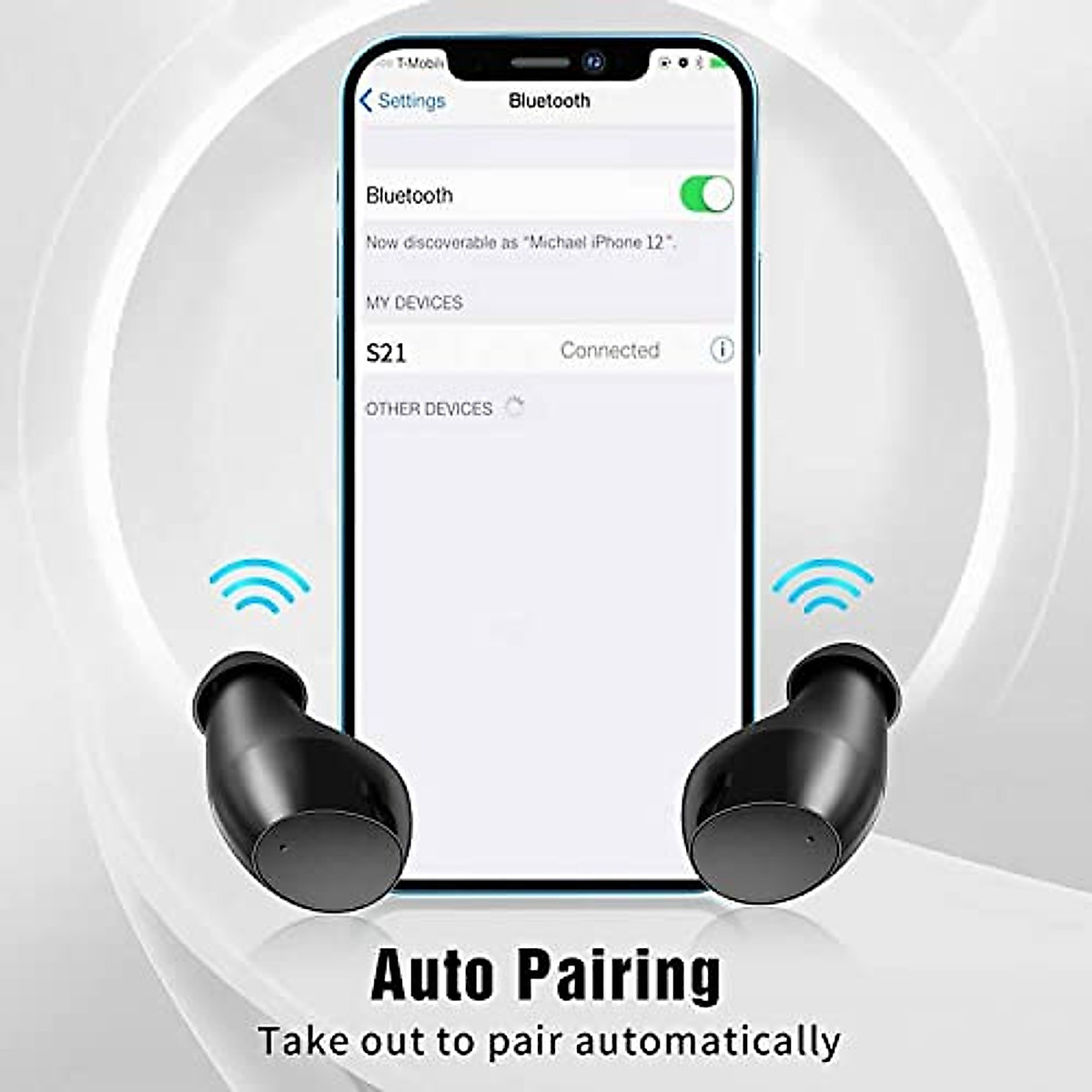 Wireless Earbuds,Lanteso S21 True Bluetooth Earbuds Noise Cancelling Bluetooth 5.2 TWS Bluetooth Headphones with Mics Touch Control Bass Sound in-Ear Earphones for Music,Sport,(Black)