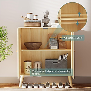 EOYUTLLY Sideboard Buffet Cabinet, Kitchen Buffet Storage Cabinet with Rattan Doors, Accent Cabinet with Adjustable Shelves for Hallway,Kitchen,Living Room, 31.5 x 15.7 x 35 Natural, Assemble Easily