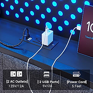 BTHFST Queen LED Bed Frame with Storage Headboard, Upholstered Metal Platform Bed Frame with USB Ports & Charging Outlets, No Squeak, Verticle Channel Tufting, Dark Gray