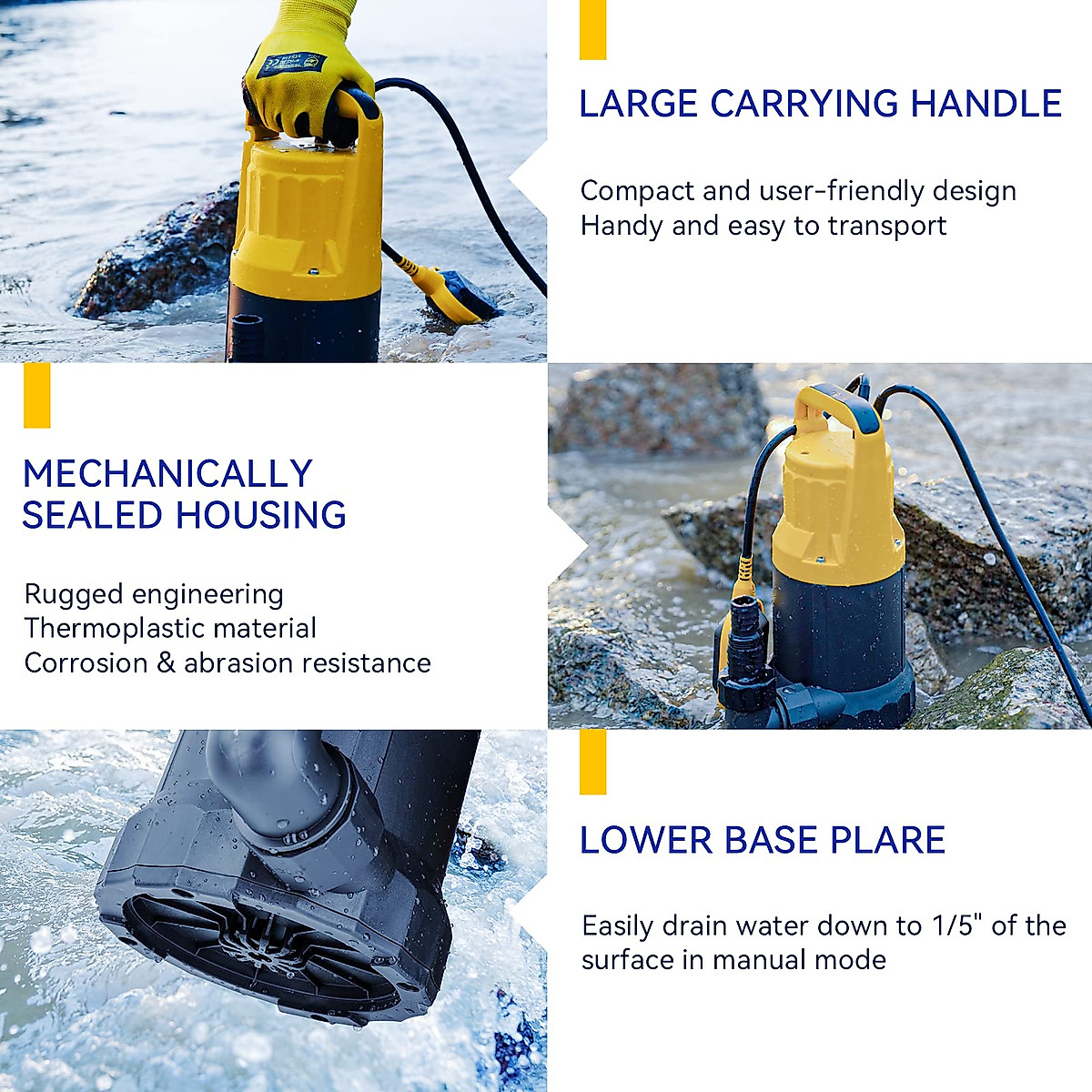 Acquaer 1HP Utility Pump 4345GPH Submersible Sump Pump with Automatic Float Switch, Water Removal for Hot Tub, Pools, Basements, Garden Pond