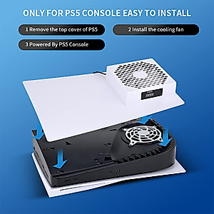 G-STORY PS5 Cooling Fan,PS5 Fan Cooler System, Speed Automactically Adjusted by Temperature(℃/℉), Low Noise, 3 1500/1750/2000RPM (140MM) with RGB LED (White)