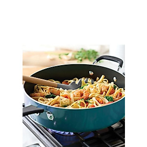 Tramontina 5.5 Qt Covered Nonstick Saute Pan Whith Glass Lid Jumbo Cooker, Premium long-lasting PFOA-free Teflon Profile nonstick coating., Teal