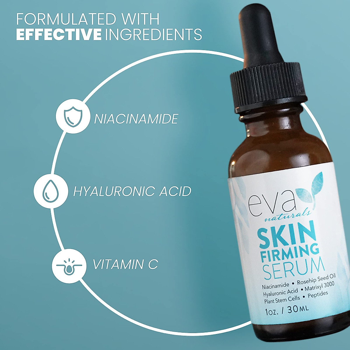 Eva Naturals Skin Firming Serum with Niacinamide and Hyaluronic Acid, 1 oz