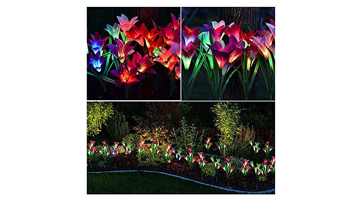 K.E.J. Solar Garden Lights – Color-Changing LED Lily Stakes for Outdoors