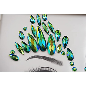 green face gems rave accessories face jewels stick on face glitter makeup rhinestone halloween costume festival accessories cat face paint