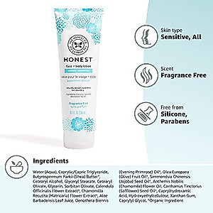 The Honest Company Hydrating Face + Body Lotion | Fast Absorbing, Naturally Derived, Hypoallergenic | Fragrance Free Sensitive, 8.5 fl oz