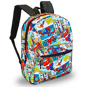 Marvel Spiderman Backpack for Boys Girls Kids -- 2 Pc Bundle With 16" Marvel Comics Spiderman School Backpack Bag with Stickers (Spiderman School Supplies)