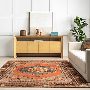 nuLOOM Kamila Medallion 8x10 Machine Washable Area Rug for Living Room Bedroom Dining Room Kitchen, Orange/Ivory