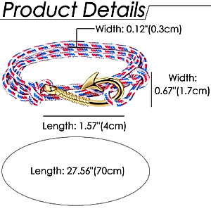 Aroncent 5pcs Fish Hook Bracelet Leather Nylon Braided Wrap Rope Bracelet for Men Wristband Anchor Bracelet Nautical Bracelets for Men Women Graduation Birthday Gift