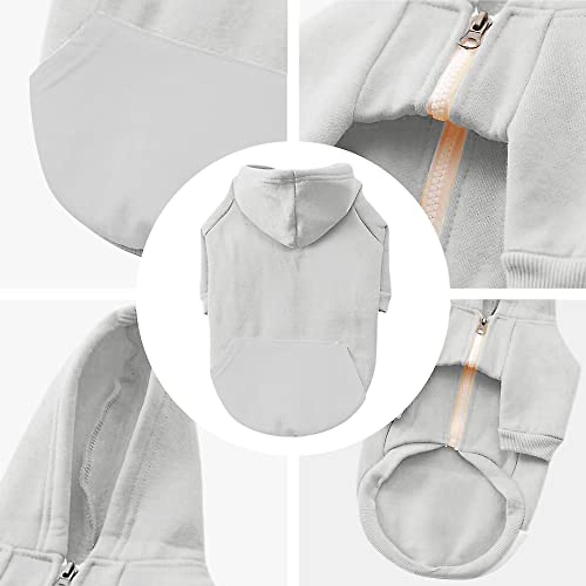 meioro Dog Hoodies Soft and Warm Dogs Tee Shirt, Winter Pet Sweater with Pocket Zipper Cat Clothing Suitable for Small and Medium Pets Dog Coat Dog Jacket Dogs Clothes (XX-Large, Grey)