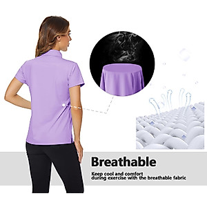 TACVASEN Women's Collared Shirts Short Sleeve UV Protection Sun Shirts Quick Dry Work Shirts Casual Shirts Womens Golf Shirt Light Purple